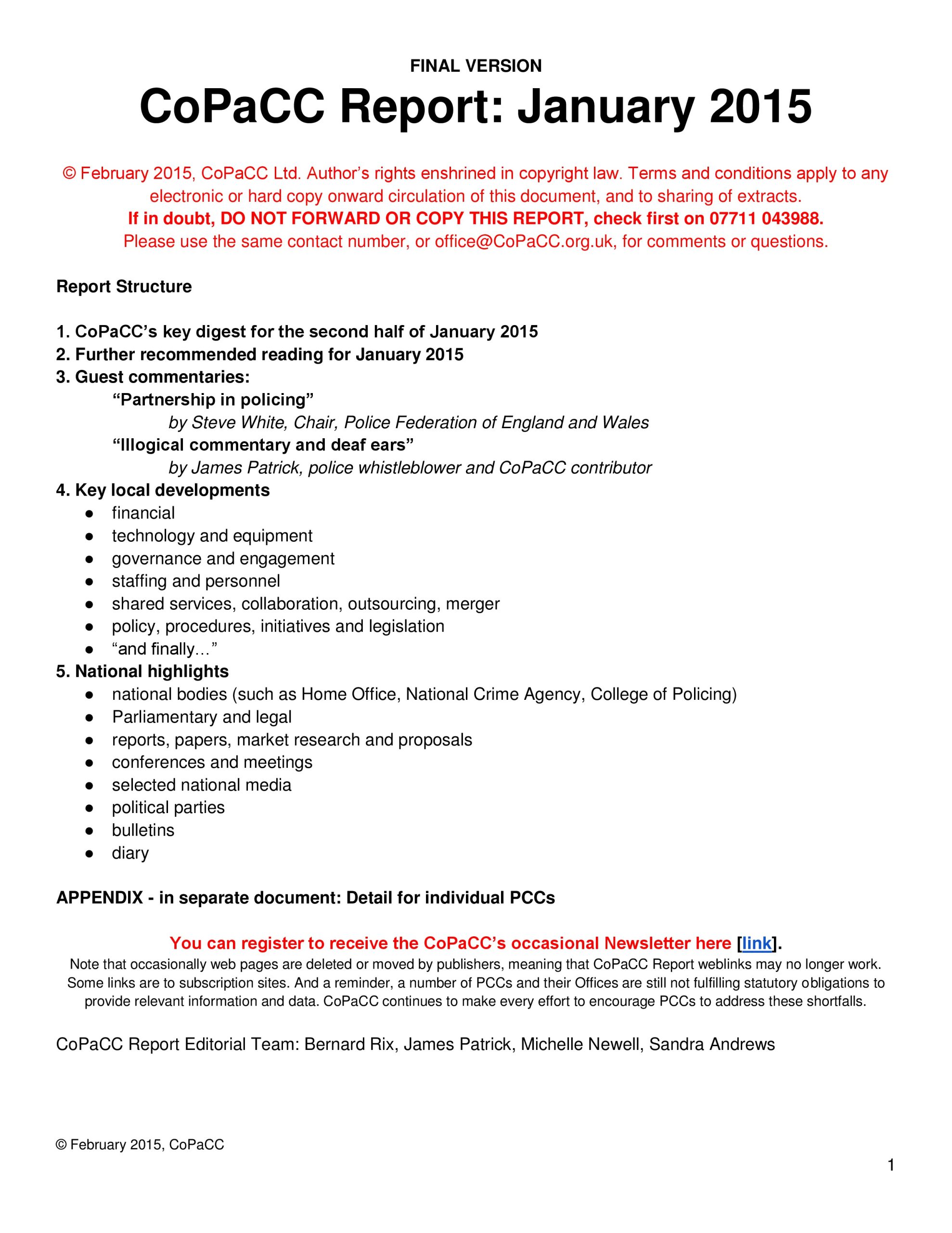 CoPaCC Policing Report - January 2015 - Policing Insight