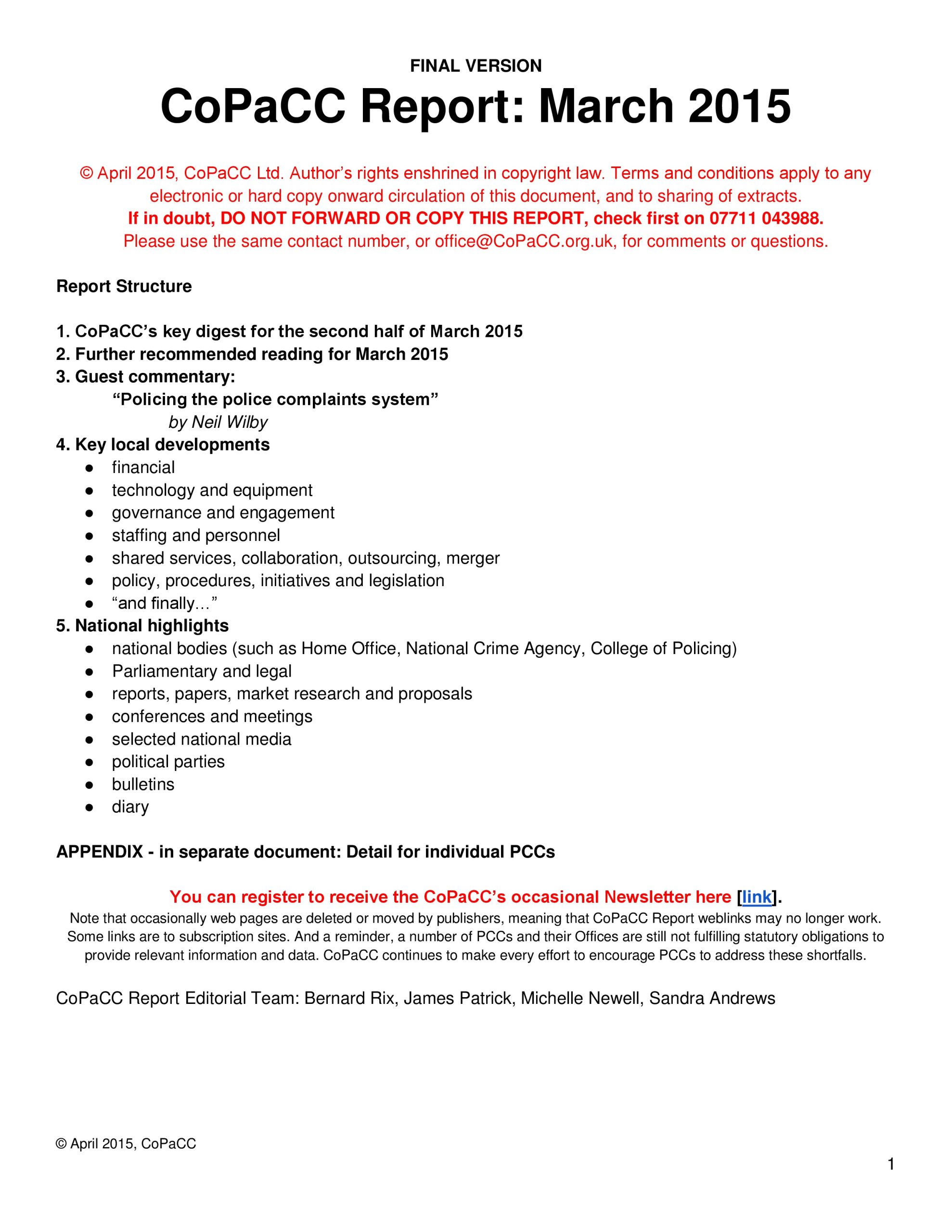 CoPaCC Policing Report - March 2015 - Policing Insight