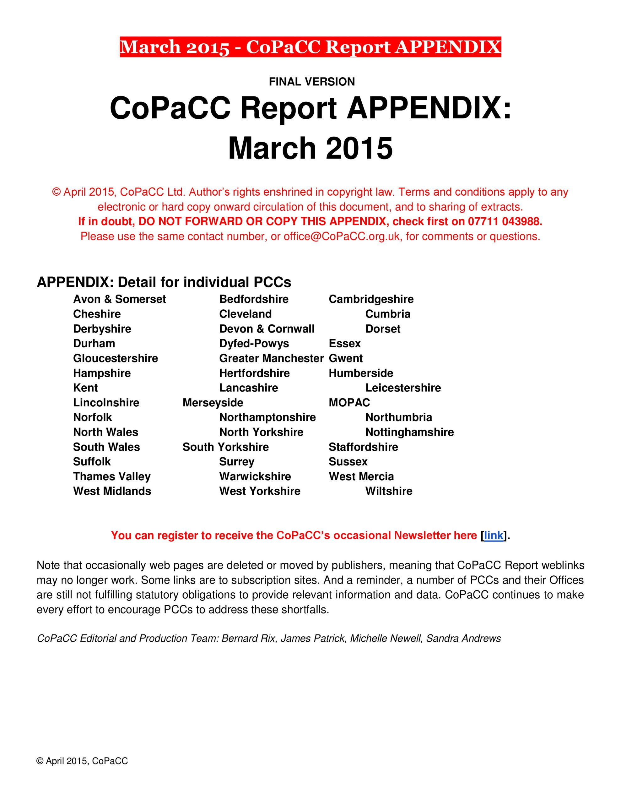 CoPaCC Policing Report APPENDIX - March 2015 - Policing Insight