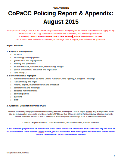CoPaCC Policing Report - August 2015 - Policing Insight